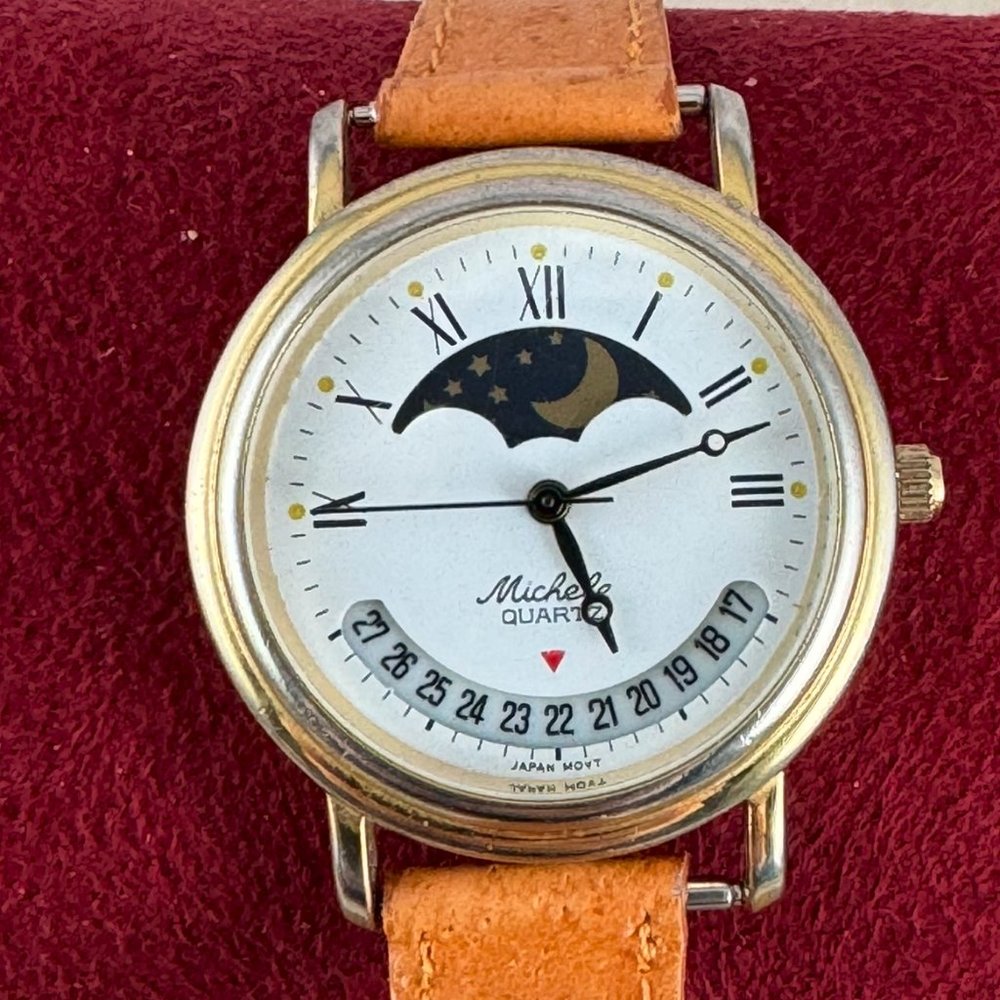 Michele Quartz Moon Phase Watch Gold Face Roman Numer… - Gem
